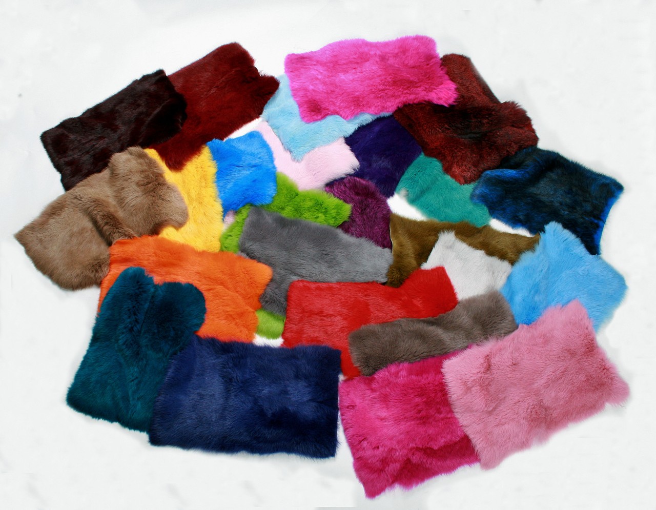 Rabbit skins - sheared and long-haired rabbits in various colors